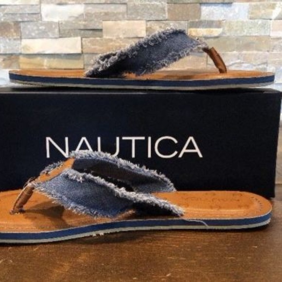 Nautica | Shoes | Nautica Blue Jean Frayed Denim Flip Flops | Poshmark